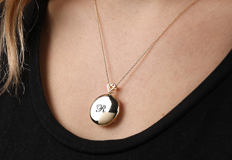 14K Gold Personalized Medallion Name Locket Necklace Letter - Etsy