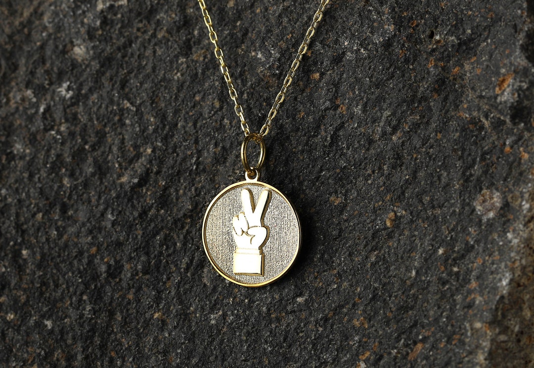 Collana con segno della pace in oro 14k, ciondolo con segno della ...