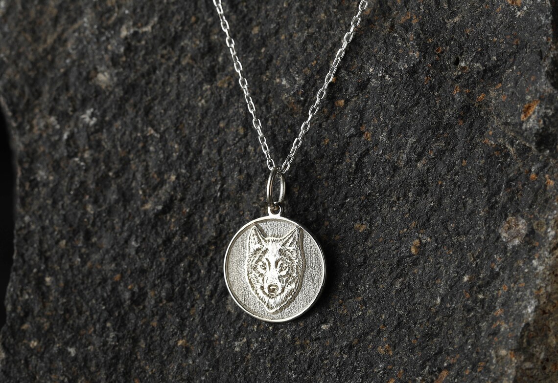 14k Gold Wolf Head Necklace Personalized Wolf Pendant Animal - Etsy