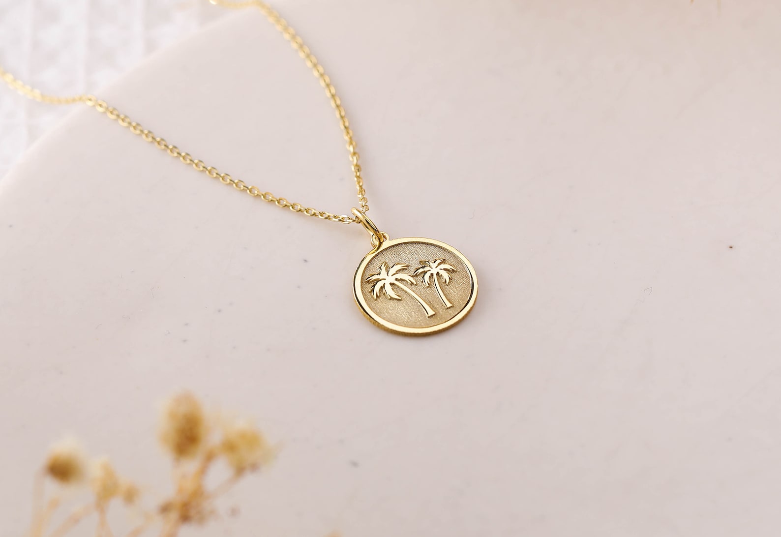 14k Gold Palm Tree Necklace Personalized Palm Tree Pendant - Etsy