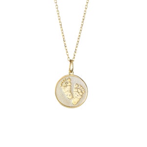 14k Gold Baby Feet Necklace, Personalized Baby Feet Pendant, Babyshower ...