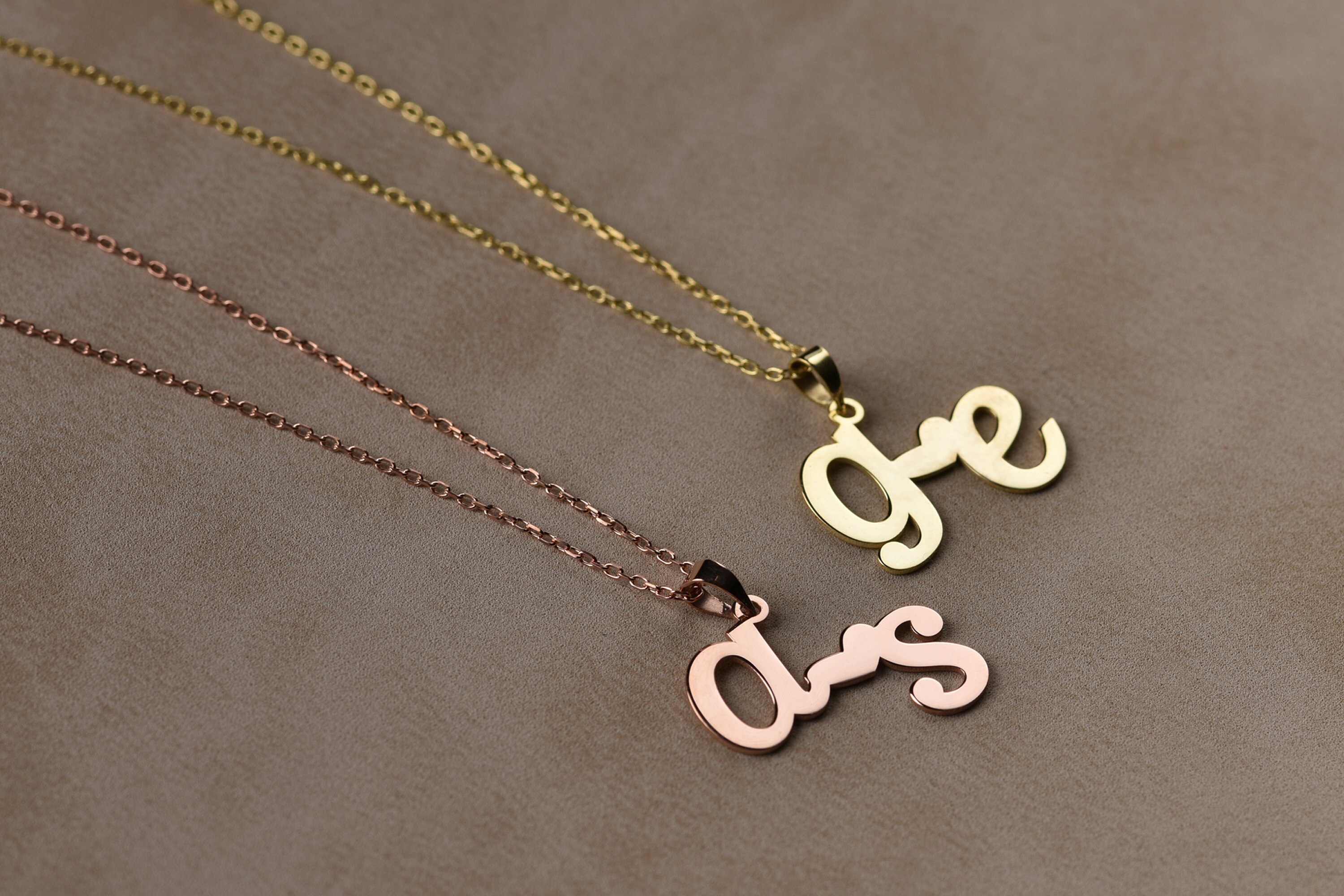 2 Letter Necklace for Couple Letter Necklace Gold Script | Etsy