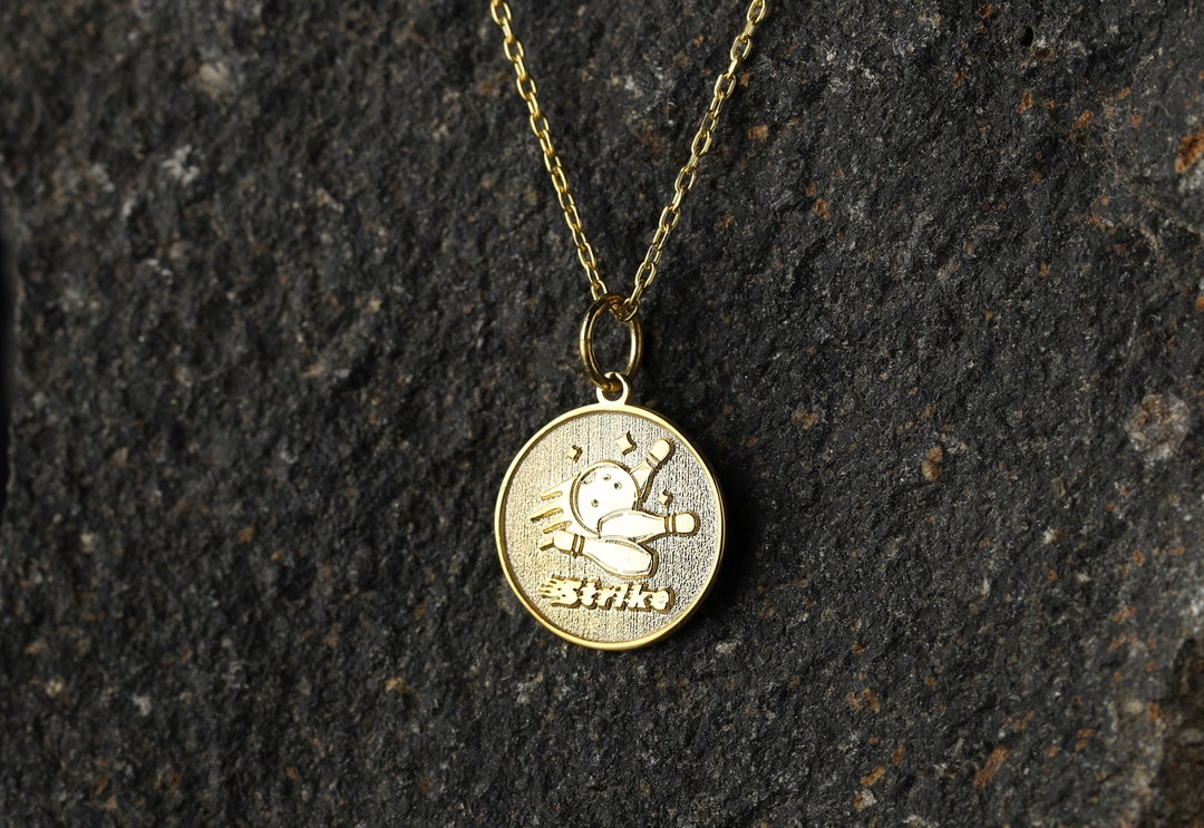 14k Gold Bowling Necklace, Personalized Bowling Ball Pendant, Bowling ...