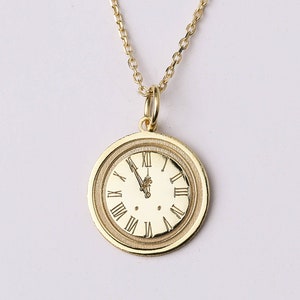 14k Gold Clock Necklace, Personalized Vintage Clock Pendant, Roman ...