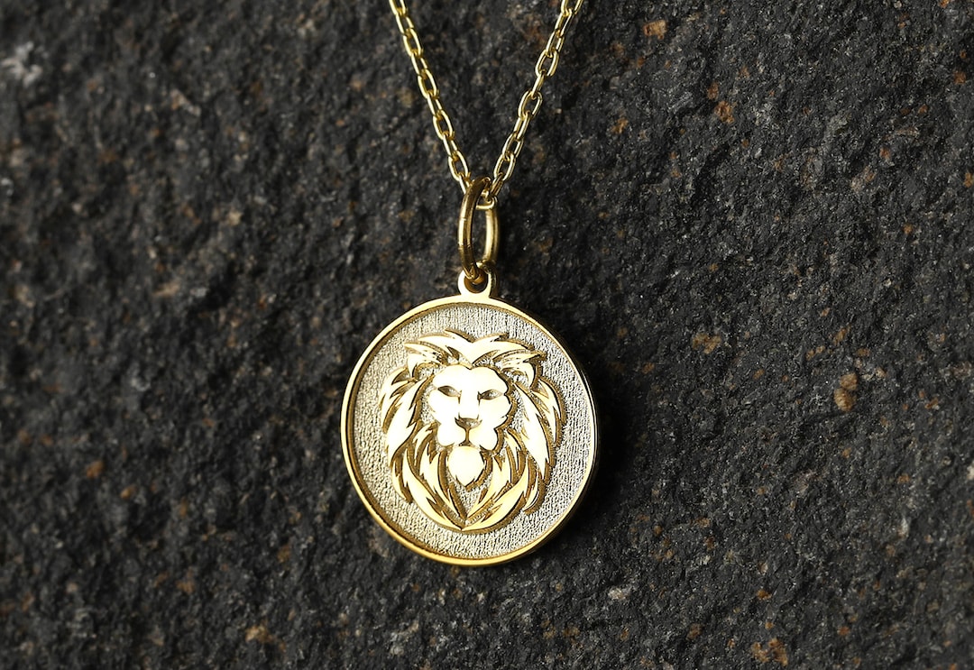 14k Gold Lion Head Necklace, Personalized Lion Head Pendant, Lion Gift ...