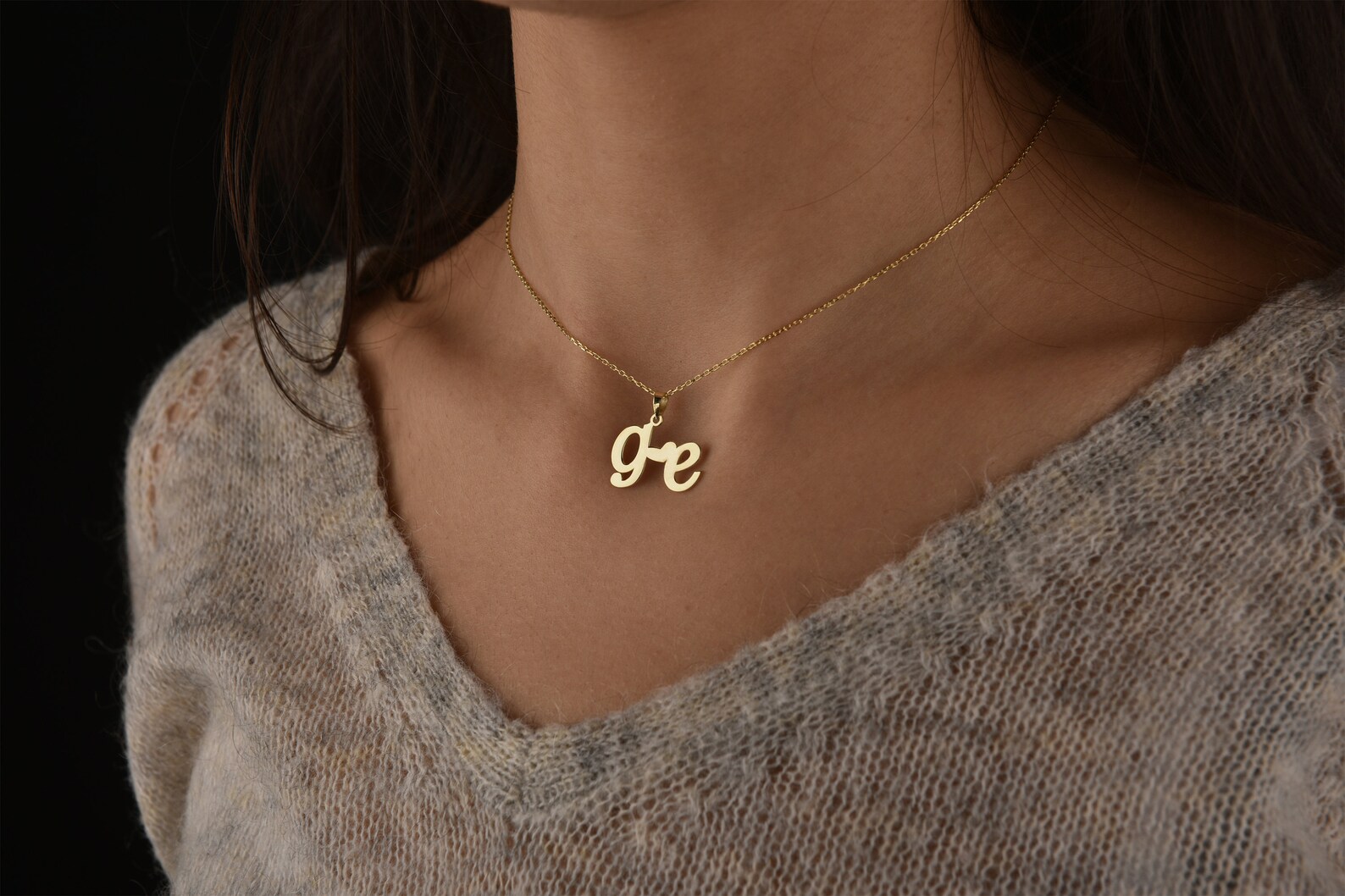 2 Letter Necklace for Couple Letter Necklace Gold Script - Etsy