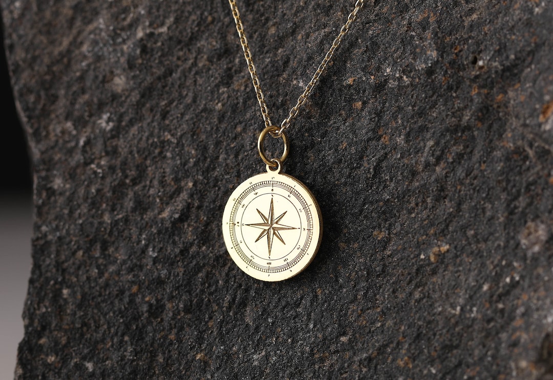 Dainty 14k Gold Compass Necklace, Personalized Compass Pendant, Compass ...