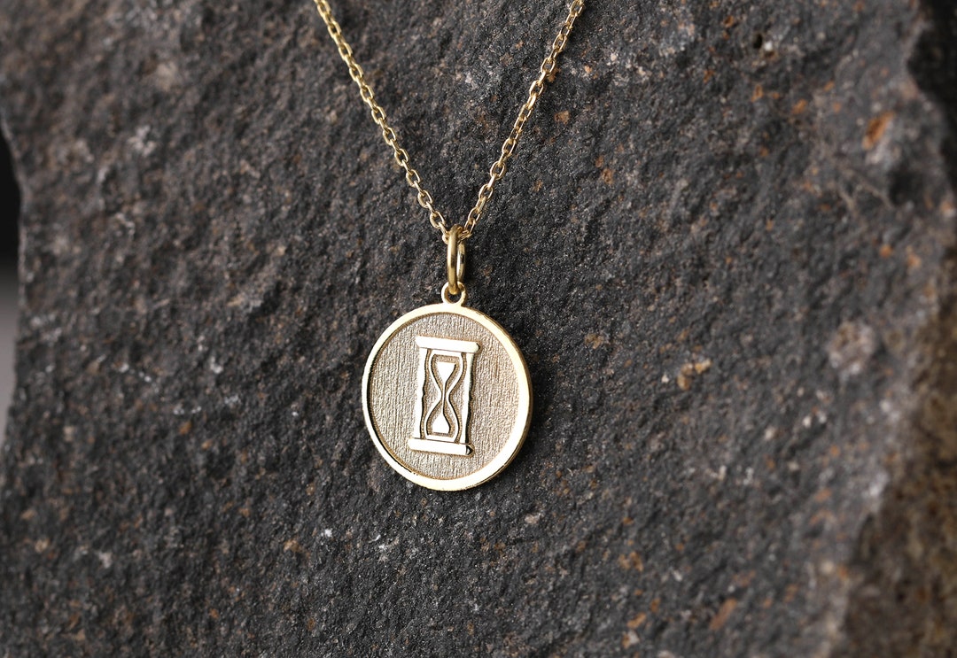 14k Gold Hourglass Necklace, Personalized Hourglass Pendant, Time ...