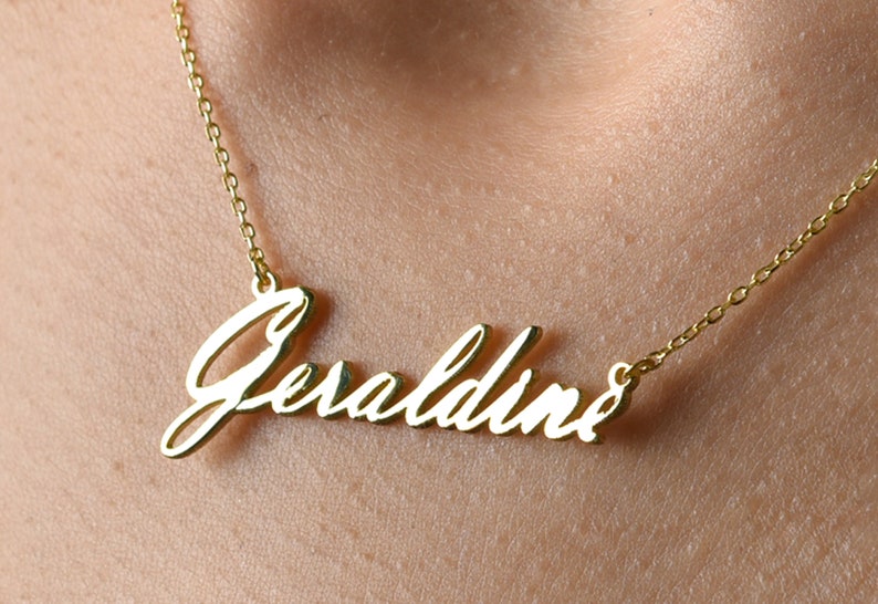 14k Gold Script Name Necklace Cursive Name Necklace Gold Etsy