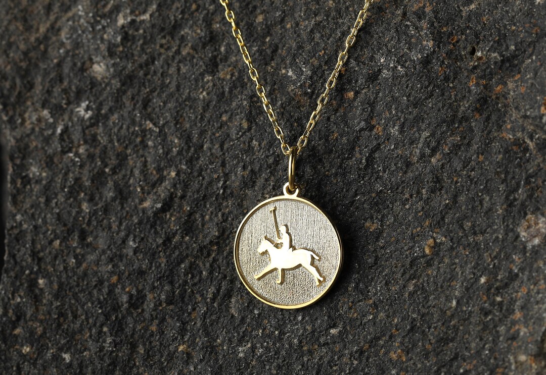 14k Gold Polo Player Horse Necklace, Personalized Polo Player Horse ...