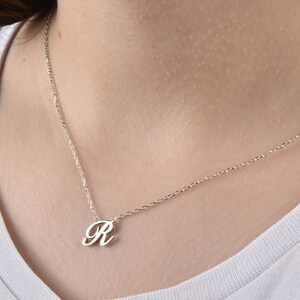 14K Gold Cursive Letter Necklace, Dainty Gold Initial Necklace, Gold ...