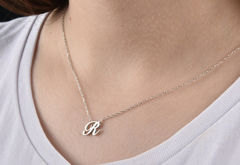14K Gold Cursive Letter Necklace Dainty Gold Initial - Etsy