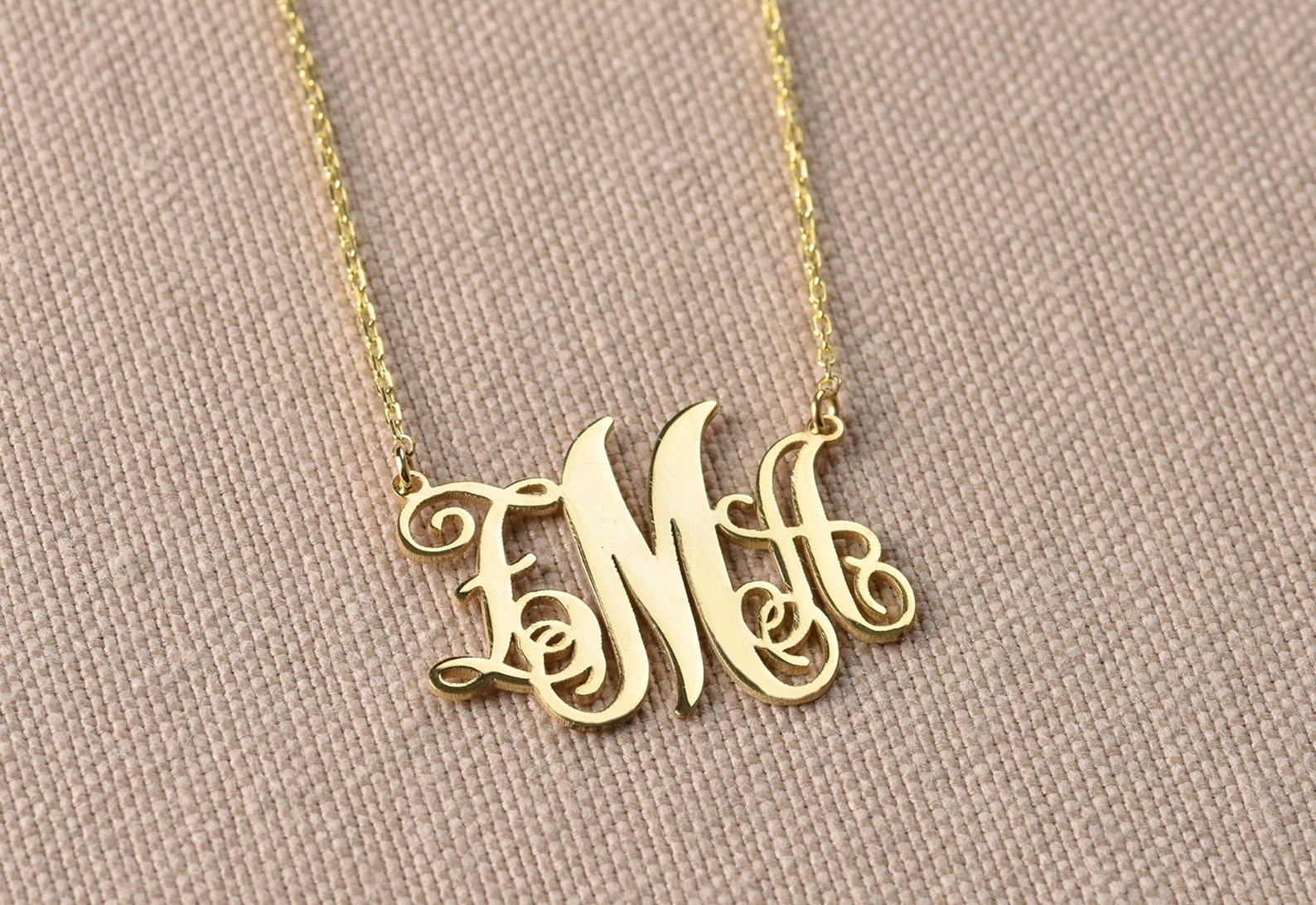 14k Gold Monogram Necklace Monogram Necklace in Gold - Etsy