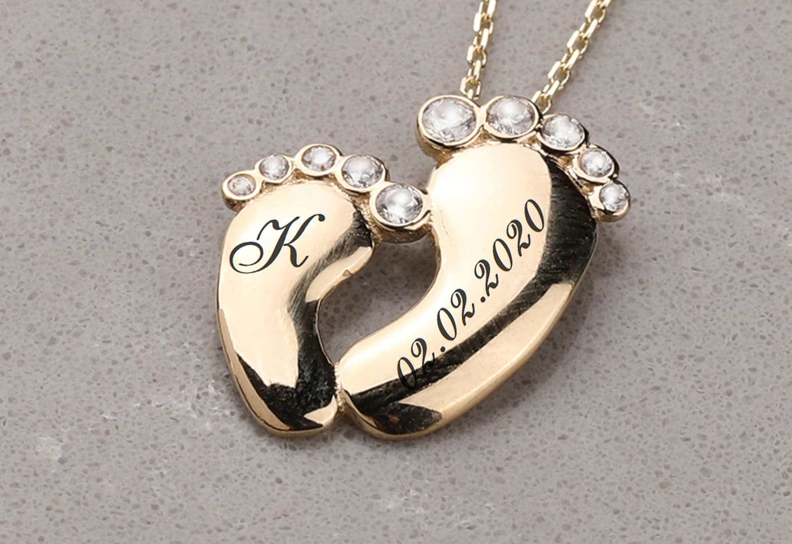 Baby Feet Necklace With Zirconia, 14k Solid Gold Baby Foot Necklace ...