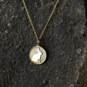 14k Gold Bunny Necklace, Personalized Bunny Pendant, Rabbit Necklace ...