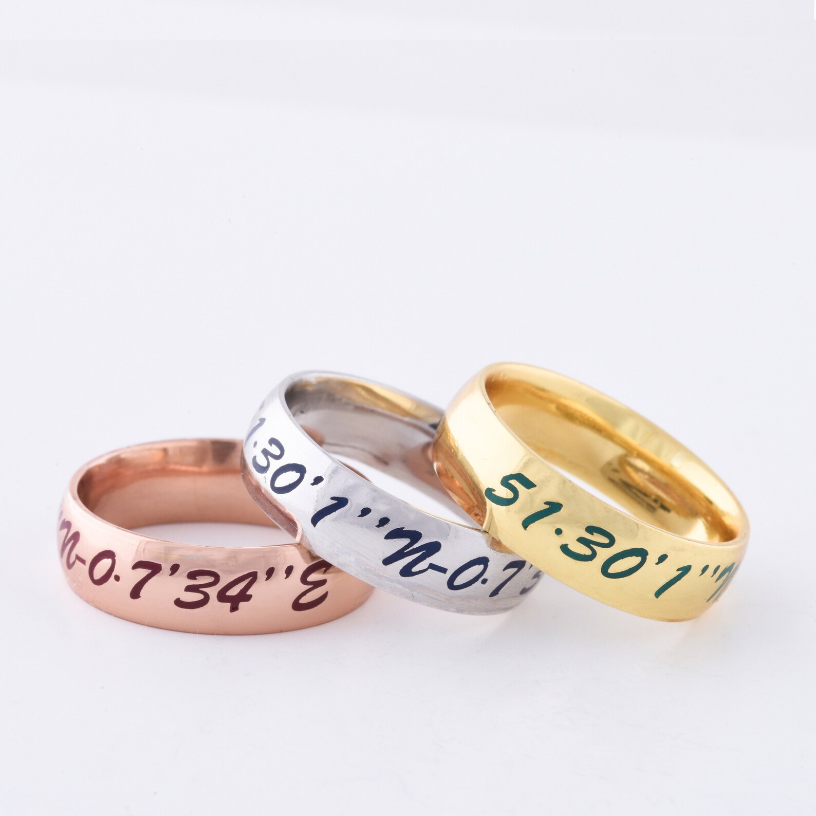 Coordinate Ring Men Personalized Ring Silver Engraved Ring - Etsy