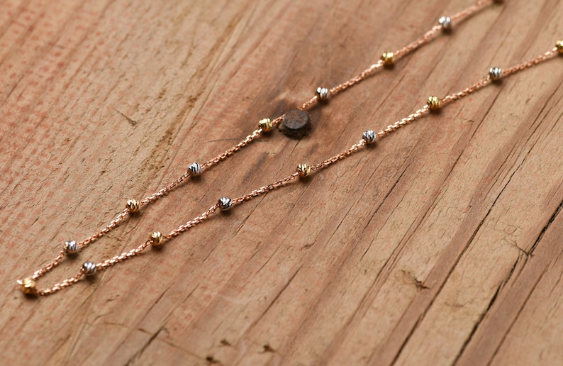 14k Solid Gold Bead Chain Necklace Gold Beaded Necklace - Etsy