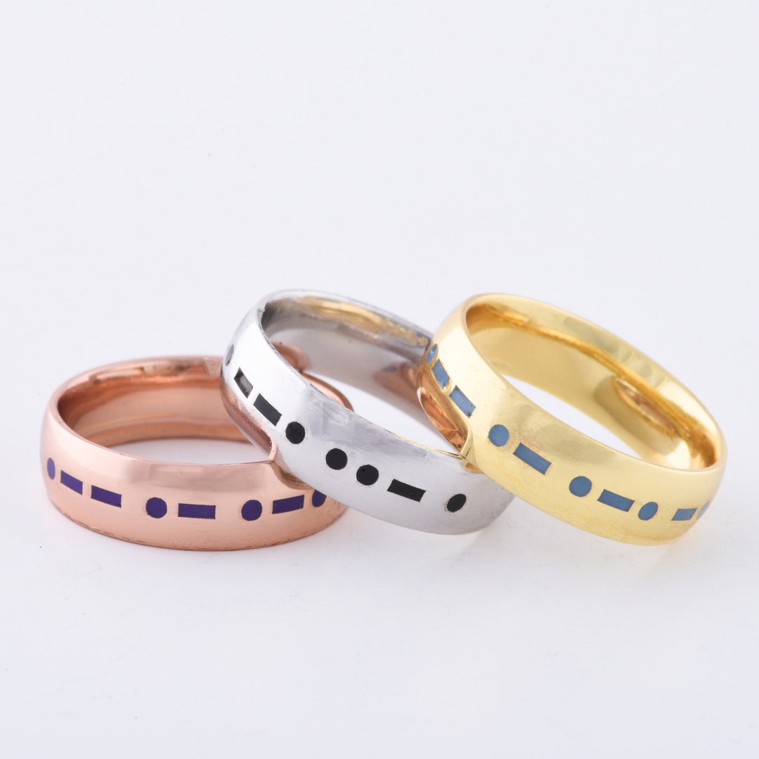 Morse Code Ring, Name Ring, Custom Ring, Silver Enamel Ring, Secret ...