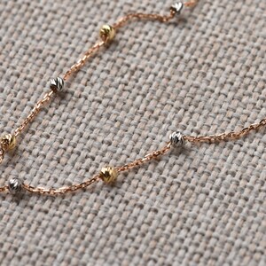 14k Solid Gold Bead Chain Necklace, Gold Beaded Necklace, Layered Gold ...