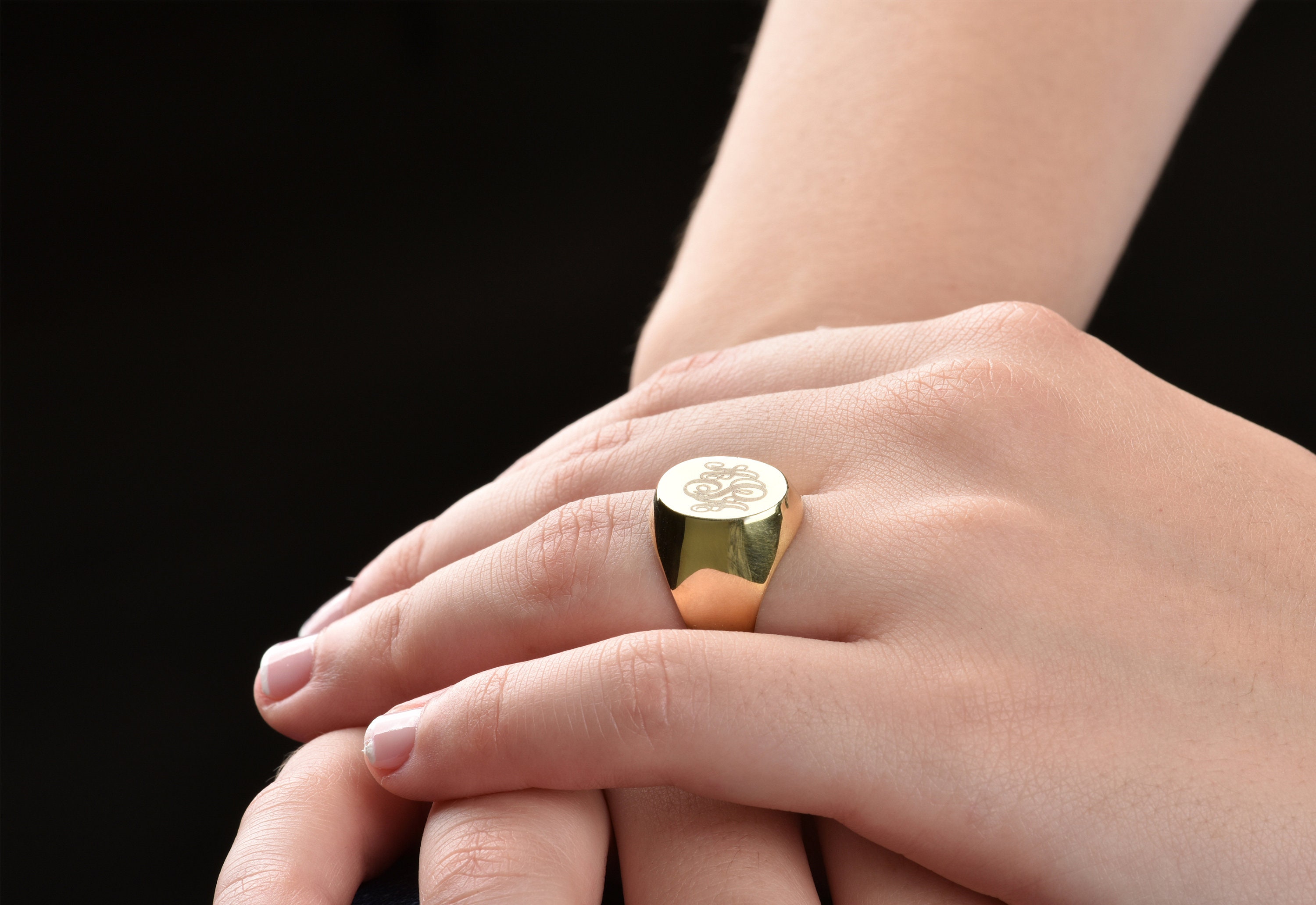 3 Letter Signet Ring Monogram Ring Gold 14k Gold Oval Signet | Etsy