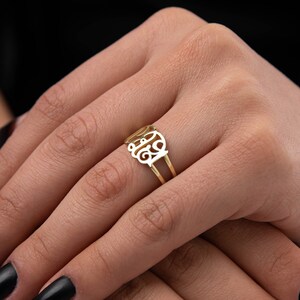 Monogram Initials Ring in 14K Gold, Personalized Monogram Gift, Trio ...