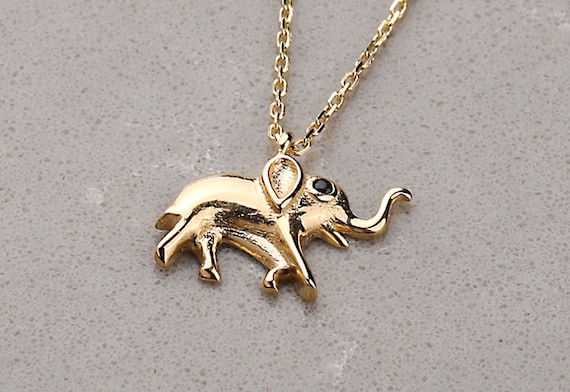 Solid Gold Elephant Necklace 14k Yellow Gold Elephant | Etsy