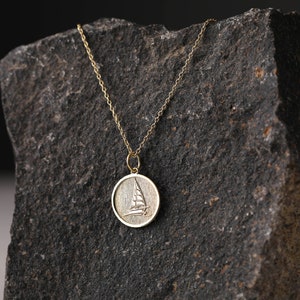 14k Gold Sailing Yacht on Wave Necklace, Personalized Sailboat Pendant ...