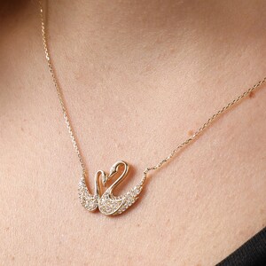 14K Gold Swan Necklace, Swan Necklace, Bird Necklace, Pair of Swans ...