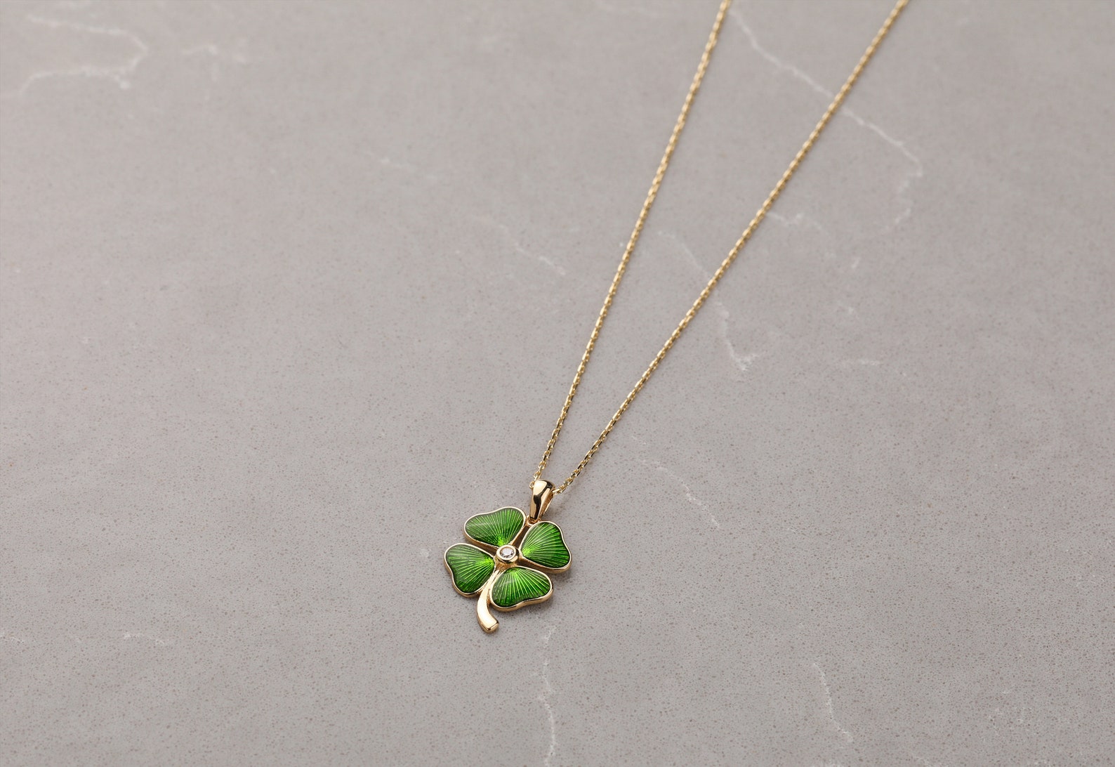 Gold Four Leaf Clover Necklace, Green Four Leaf Necklace, Four Leaf ...