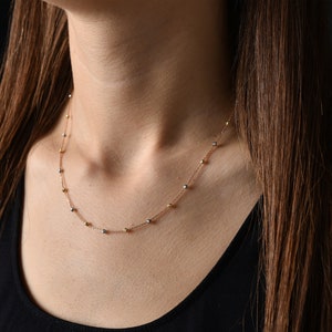 14k Solid Gold Bead Chain Necklace, Gold Beaded Necklace, Layered Gold ...