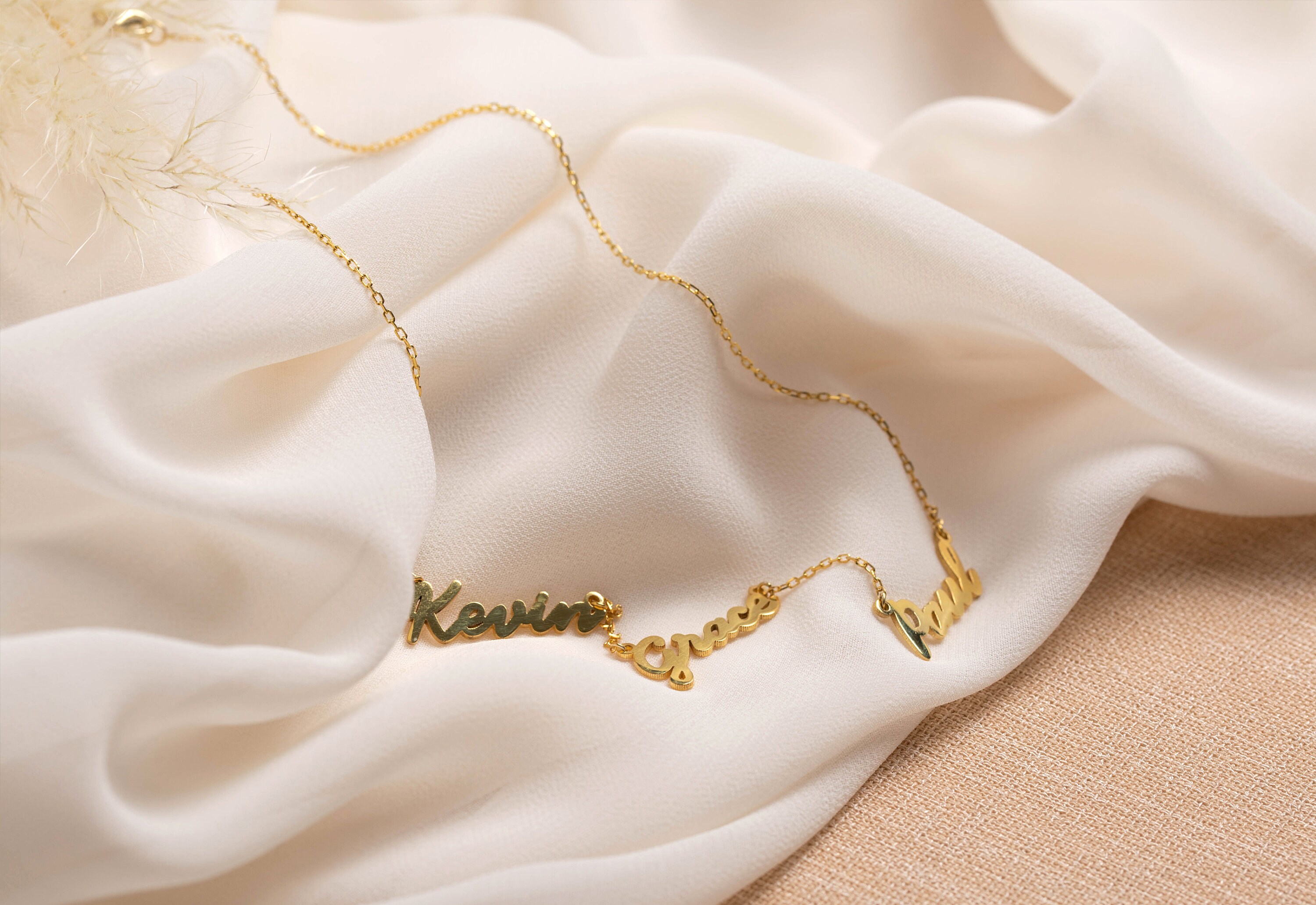 3 Name Necklace 14K Gold Custom Three Names Family Necklace | Etsy