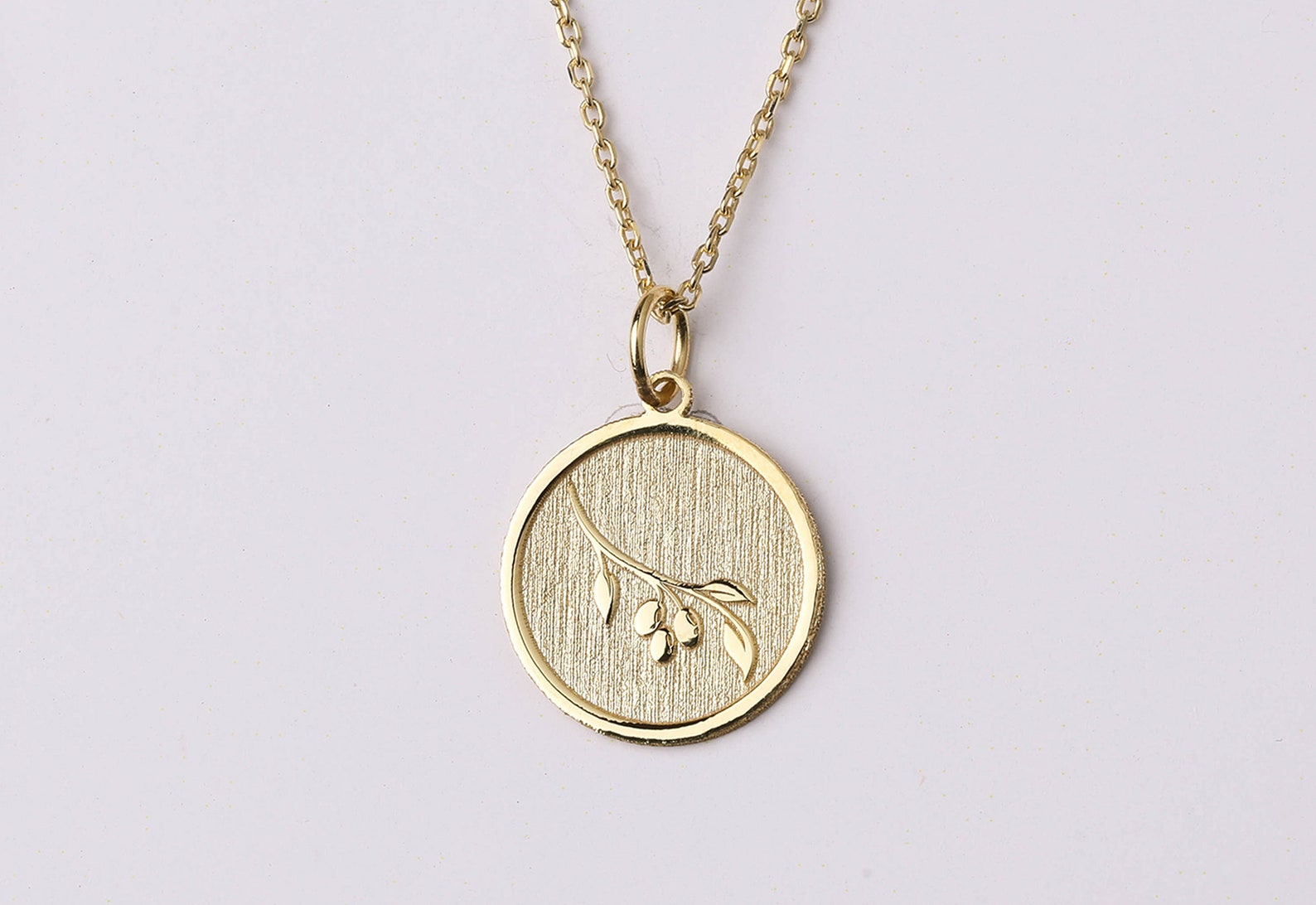 Dainty 14k Gold Olive Branch Necklace, Personalized Olive Tree Pendant ...