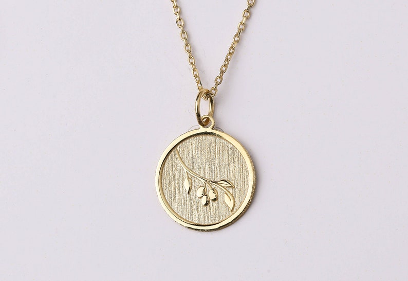 Dainty 14k Gold Olive Branch Necklace, Personalized Olive Tree Pendant ...