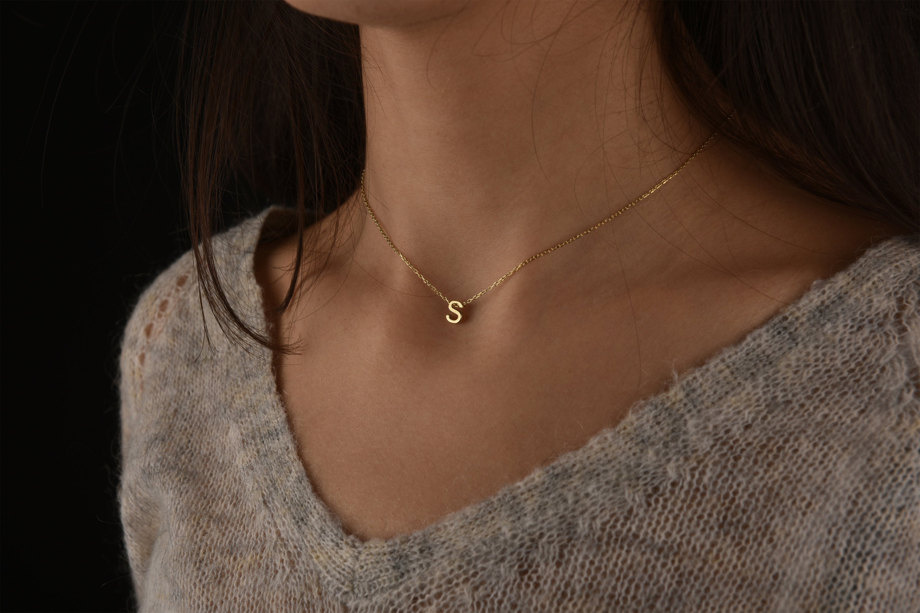 Tiny Letter Necklace Personalized Necklace Name Necklace | Etsy