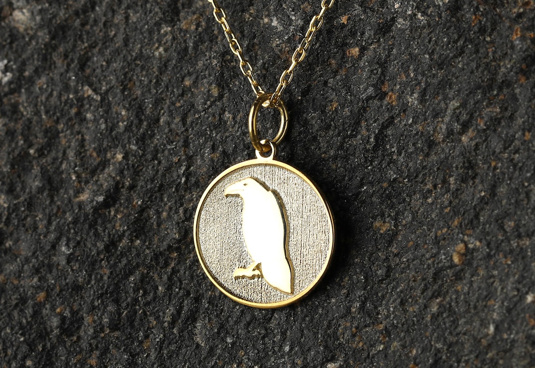 14k Gold Raven Necklace, Personalized Crow Pendant, Crow Necklace, Bird ...