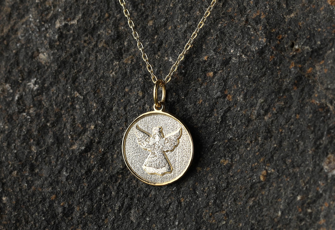 14k Gold Cute Angel Necklace, Personalized Angel Pendant, Guardian ...