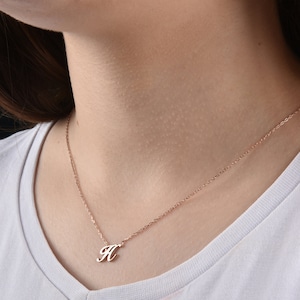 14K Gold Cursive Letter Necklace, Dainty Gold Initial Necklace, Gold ...