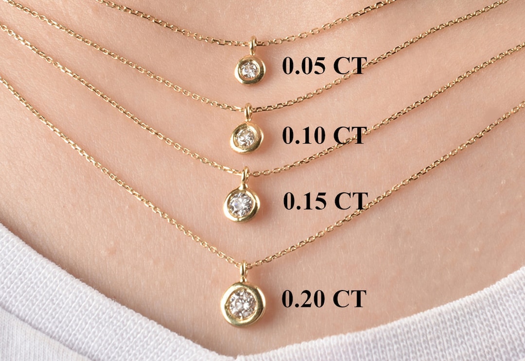 0.05 CT Diamond Solitaire Necklace, Natural Diamond Necklace Gold, Diamond Gift for Women, Tiny ...