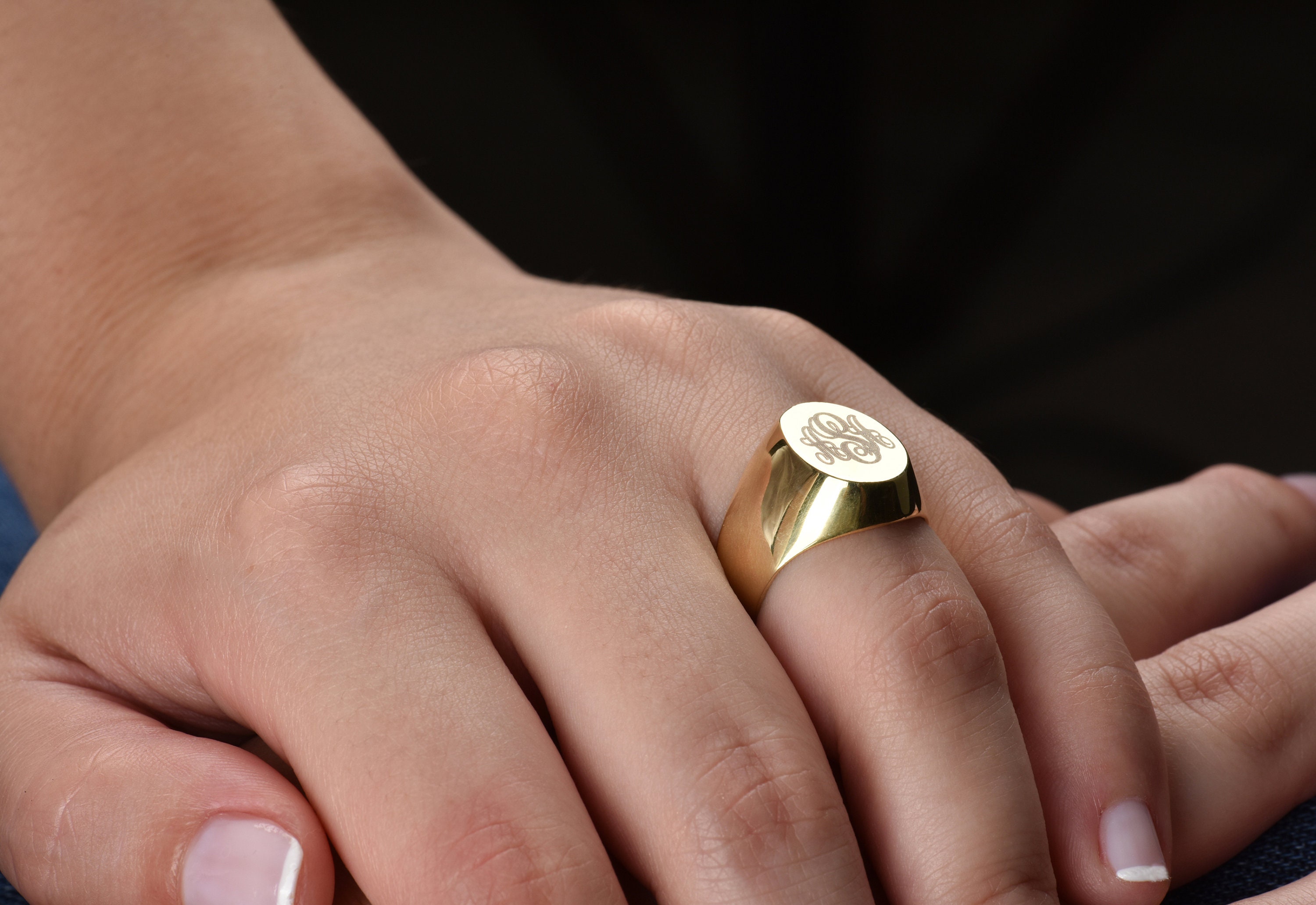 3 Letter Signet Ring Monogram Ring Gold 14k Gold Oval Signet | Etsy