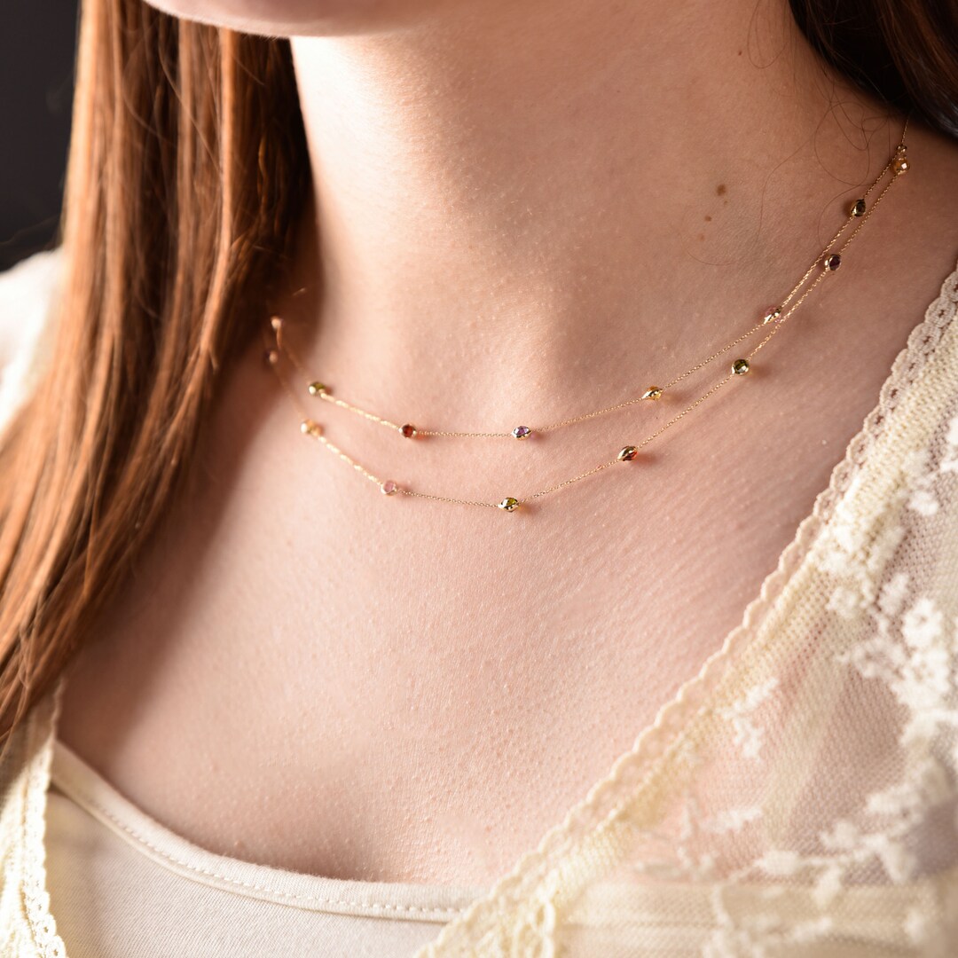 14K Gold Satellite Colored Ball Chain, Gold Ball Chain Necklace, Gold ...