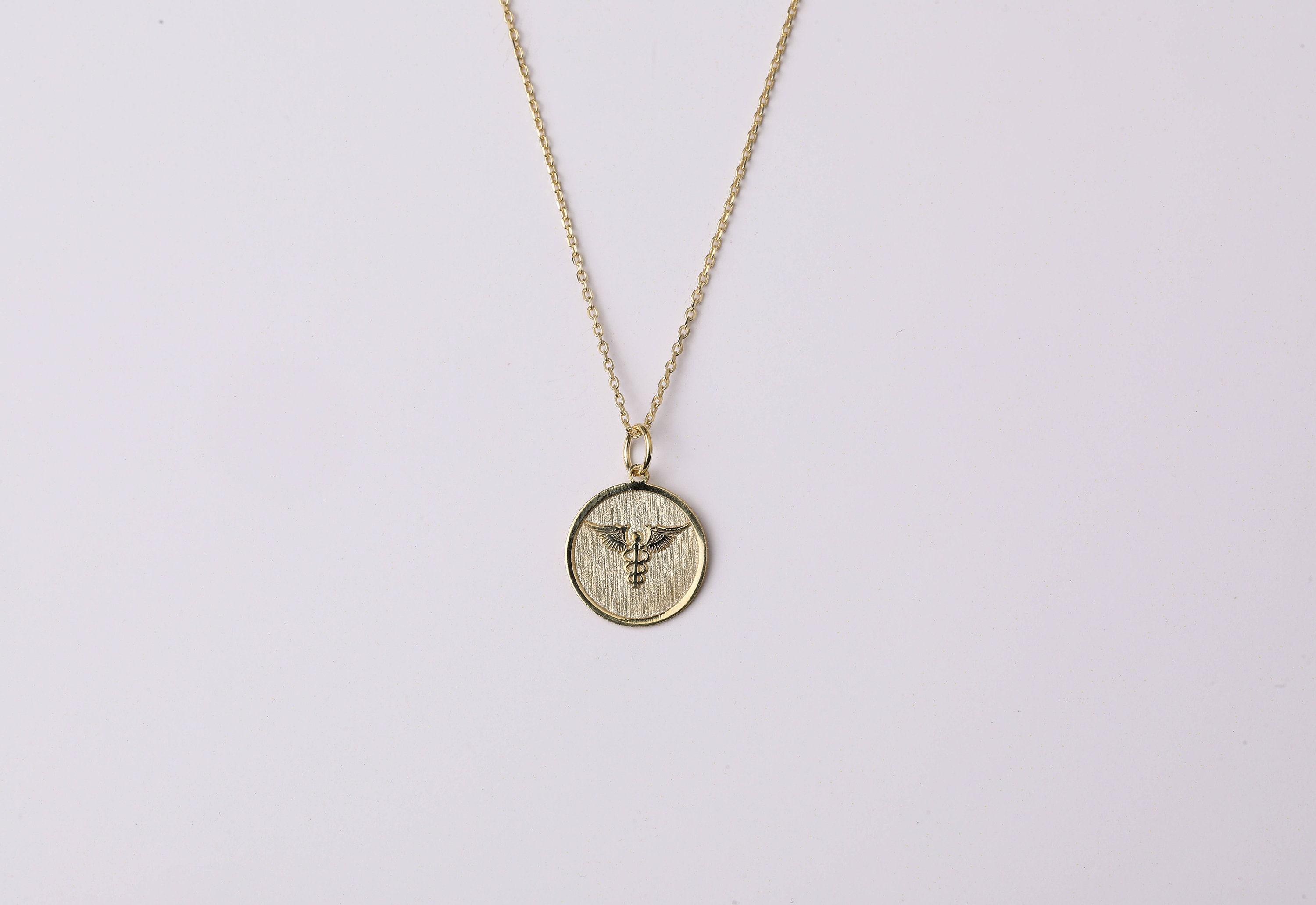 14k Gold Caduceus Symbol Necklace, Personalized Medical ID Pendant ...
