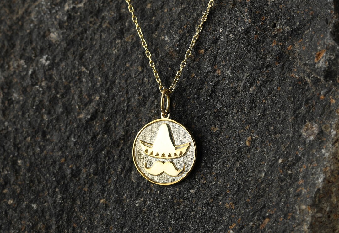 14k Gold Mexican Necklace, Personalized Mexican Pendant, Mexican Hat ...