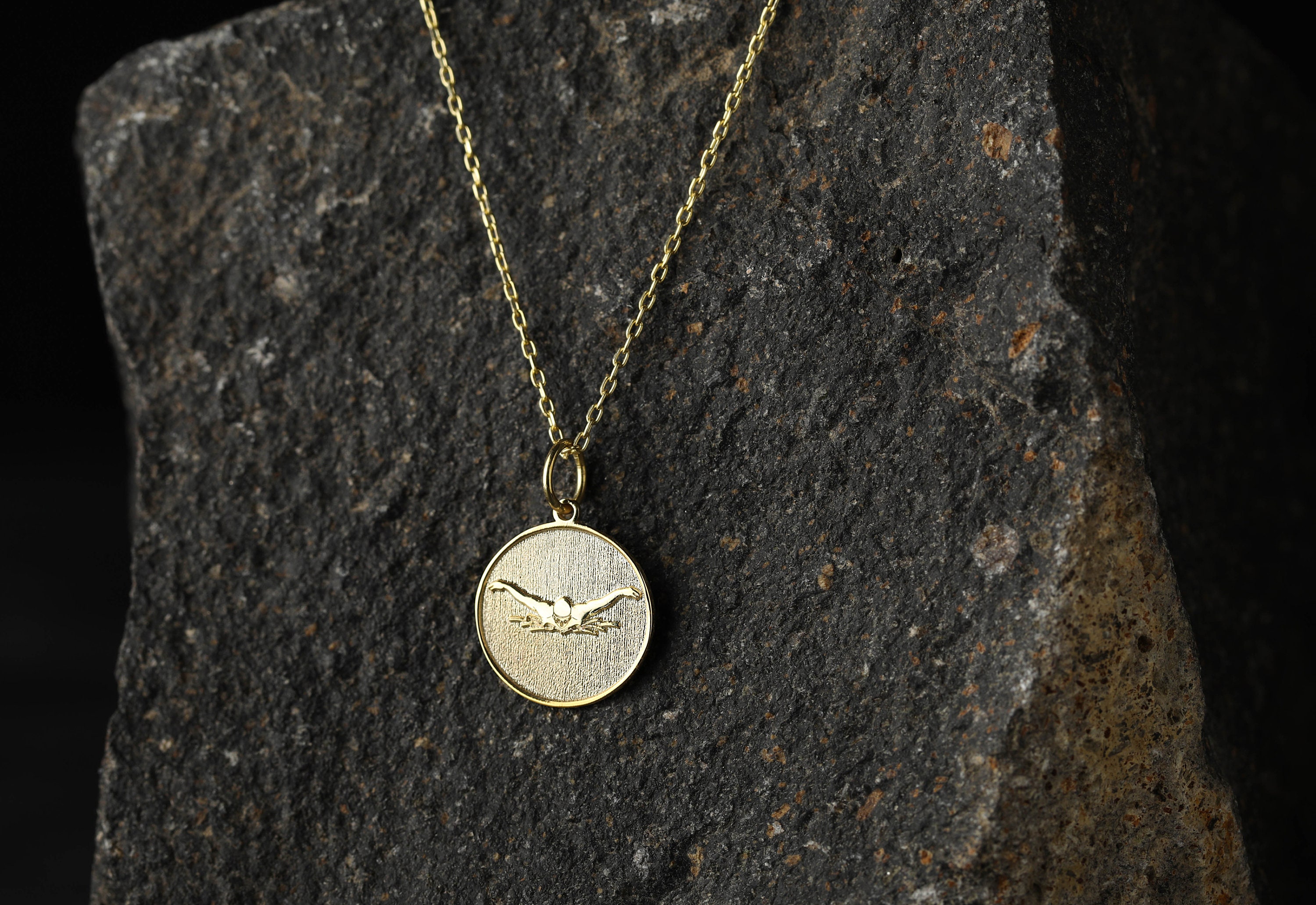 14k Gold Swimmer Necklace, Personalized Swimmer Pendant, Swimming ...