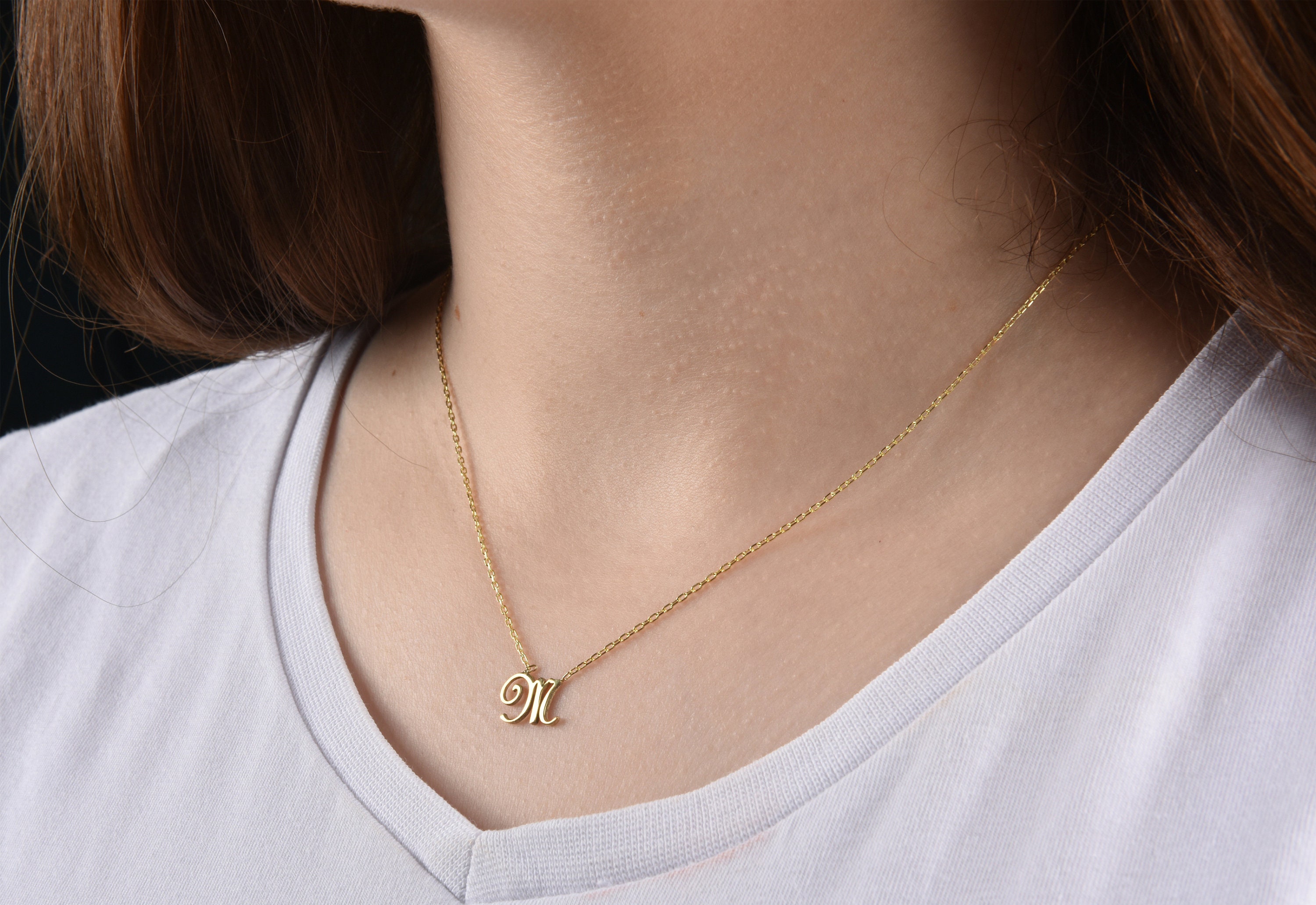 14K Gold Tiny Letter Necklace Simple Letter Necklace Initial | Etsy