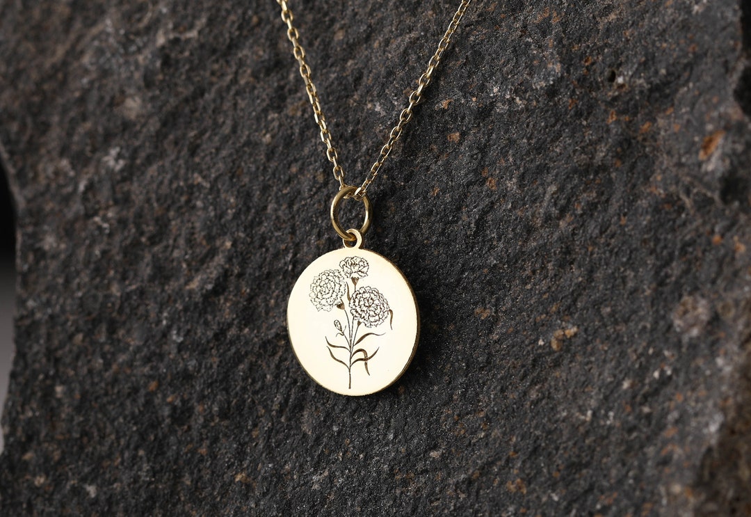 14k Gold Carnation Flower Necklace, Personalized Carnation Flower ...