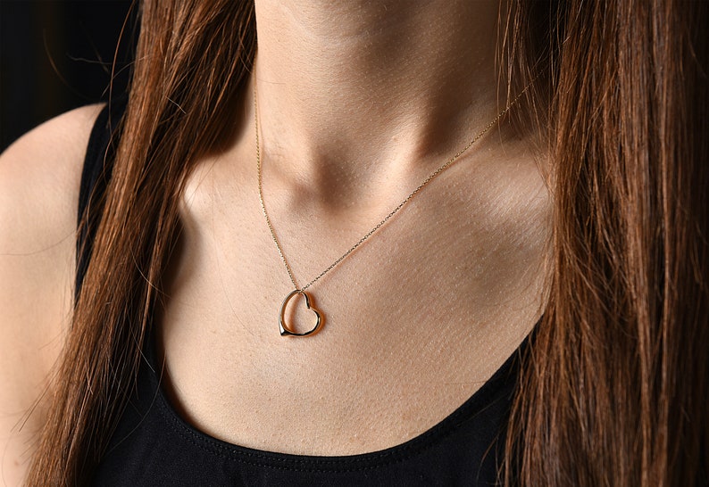 14k Gold Open Heart Necklace Open Heart Pendant Gold - Etsy
