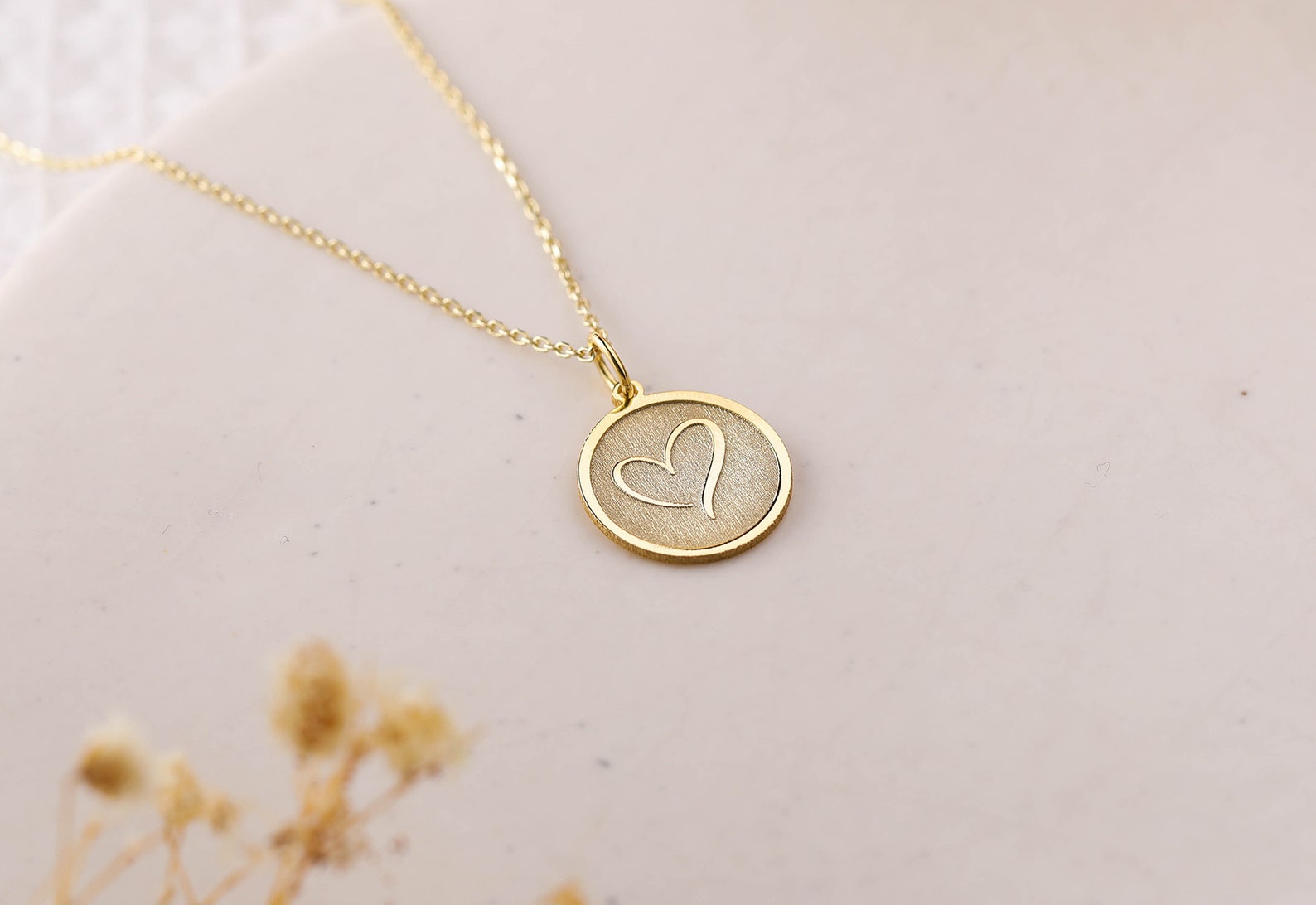 14k Gold Heart Necklace Engraved, Personalized Heart Necklace, Heart ...