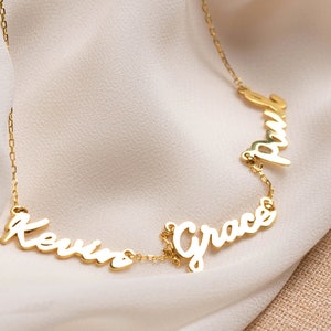 3 Name Necklace, 14K Gold Custom Three Names Family Necklace ...