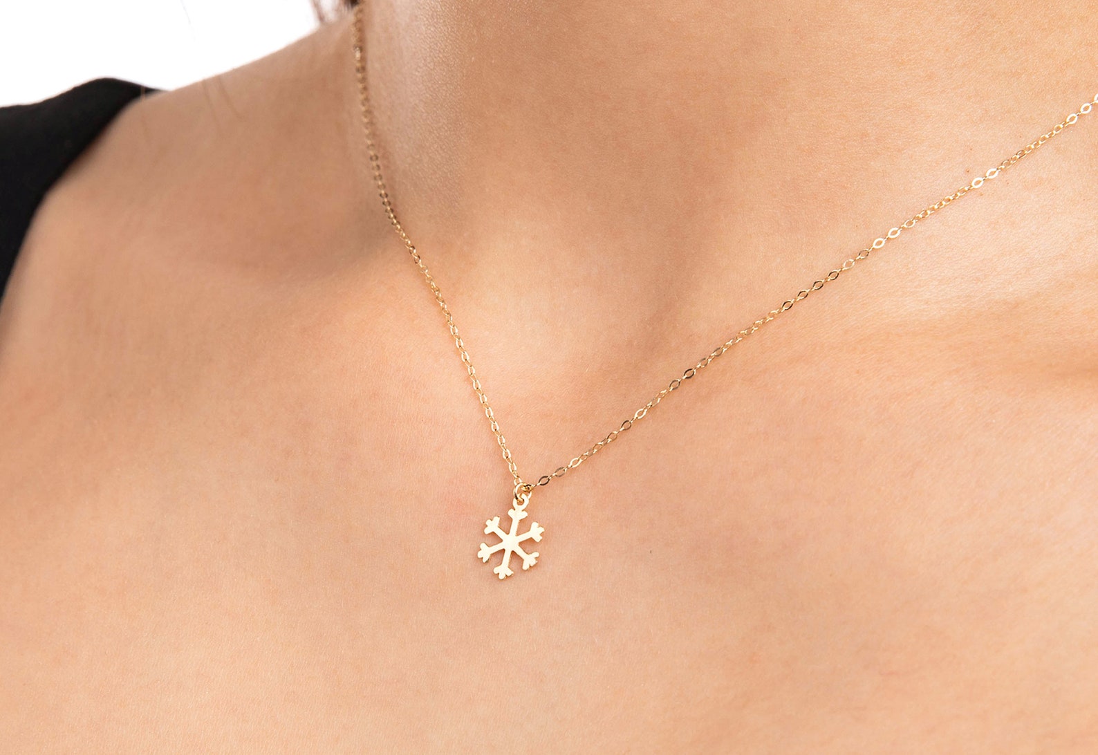 Snowflake Necklace Gold Dainty Snowflake Necklace 14K Solid - Etsy