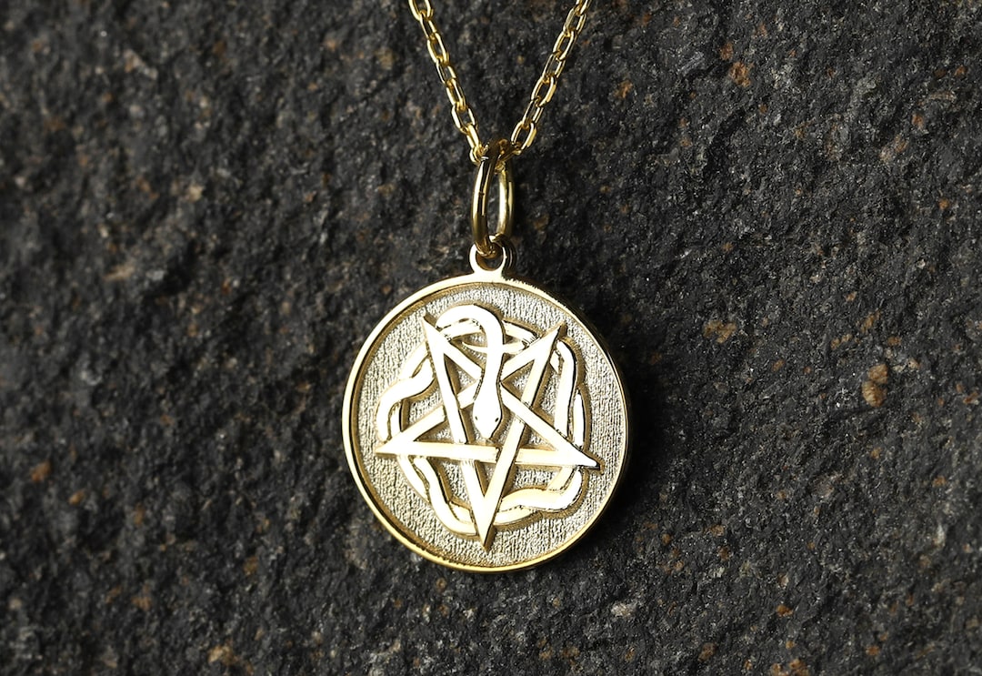 14k Gold Pentagram Wrapped by Snake Necklace, Personalized Pentagram ...